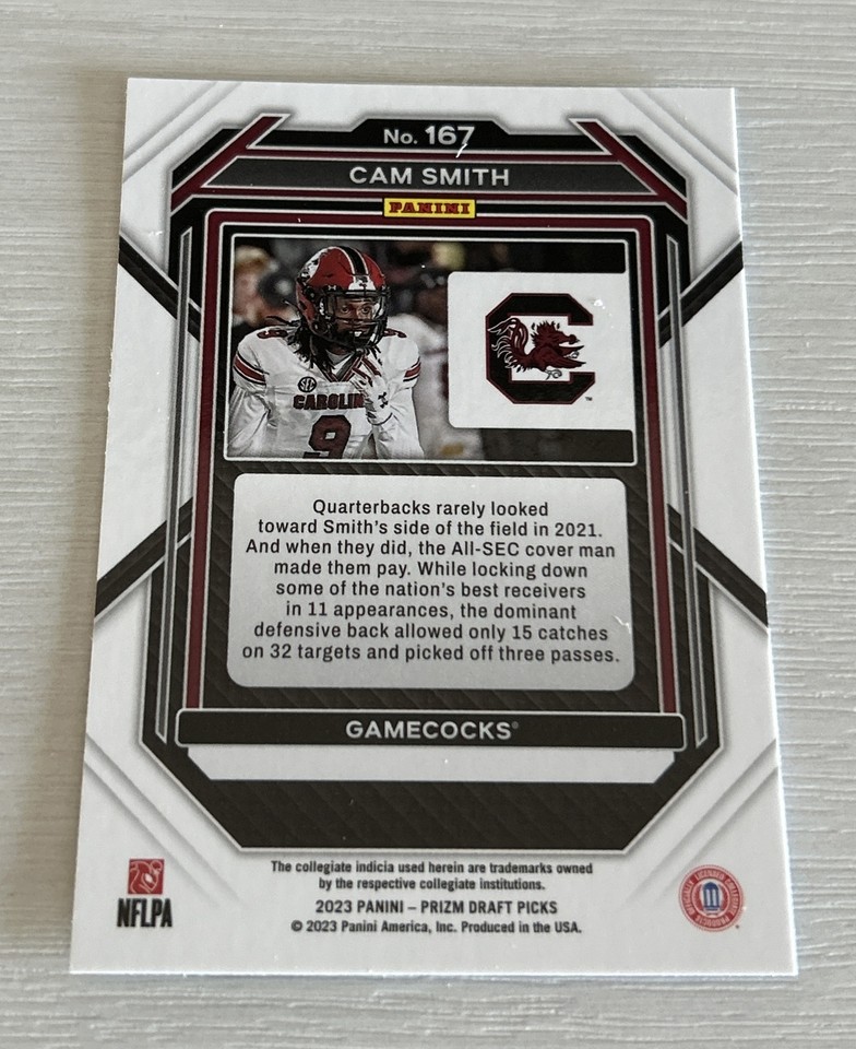 Cam Smith Rookie Card RC 2023 Prizm Draft Picks #167 Gamecocks/Miami ...