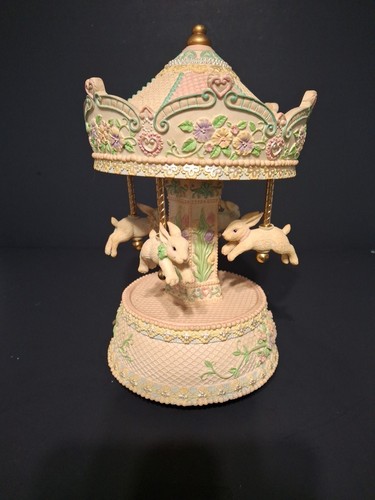 Ceramic Rabbit Easter Bunny Carousel Figurine With Mount Metal Brass ...