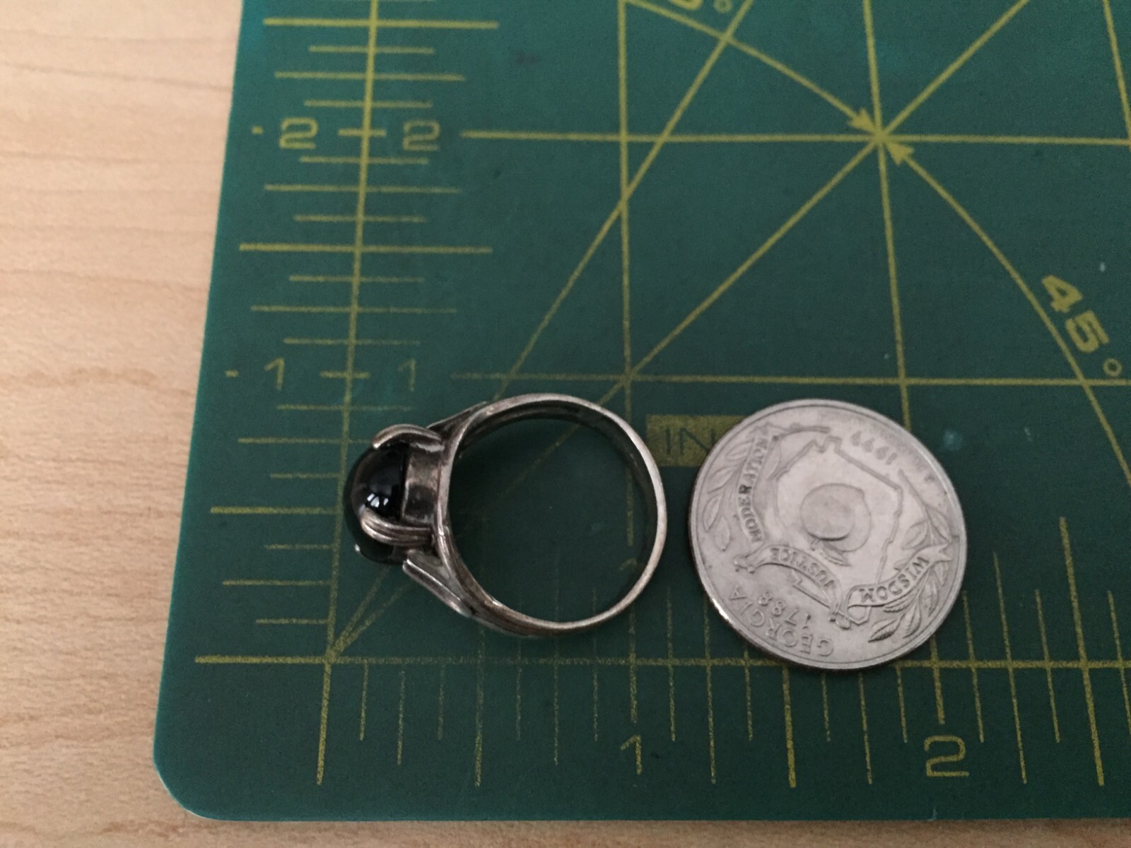 Vtg Ring MARKED T 925 STERLING SILVER Size 7.5 Onyx Band Jewelry lot y ...