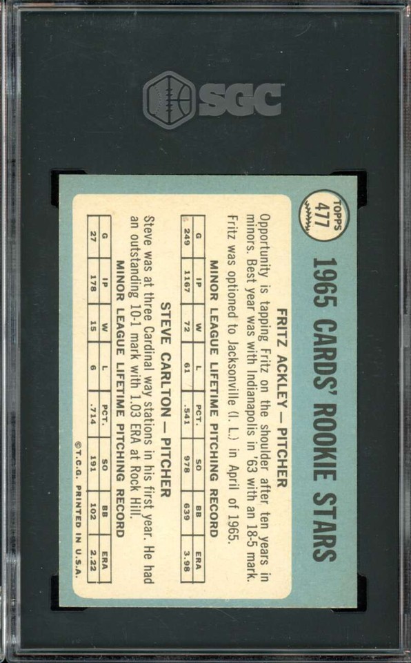 1965 Topps 477 Steve Carlton Rookie Stars Fritz Ackley Cardinals HOF ...
