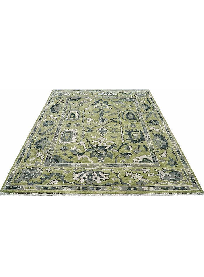 Bohemian Sage Green Area Rug Hank Knotted Premium Oushak 100% Wool Rug ...