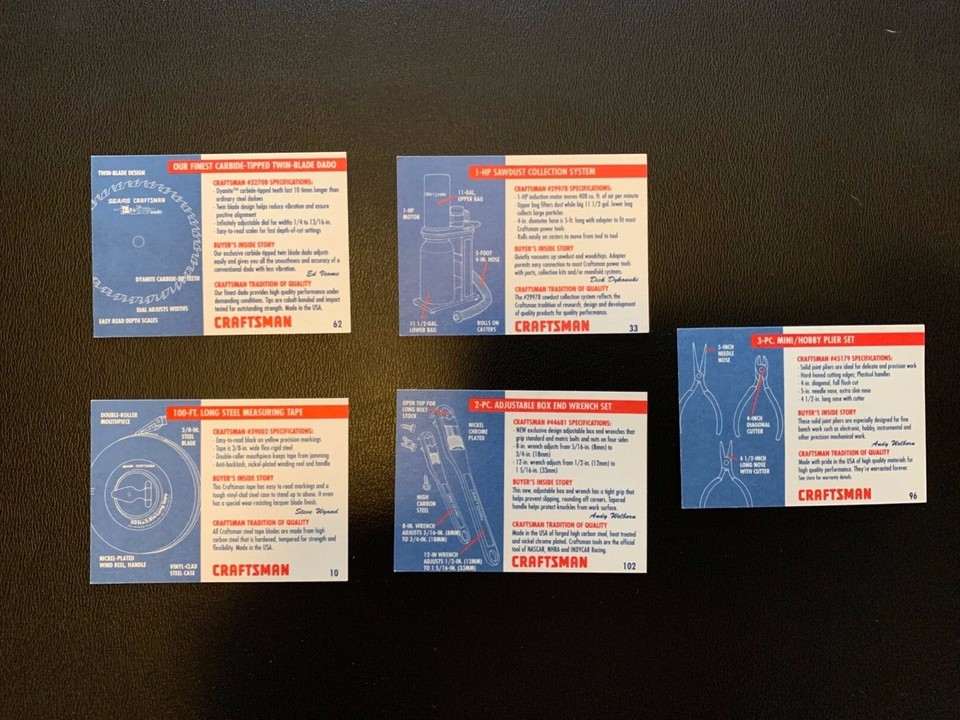 Sears Craftsman Original Collector cards lot of 5 | eBay