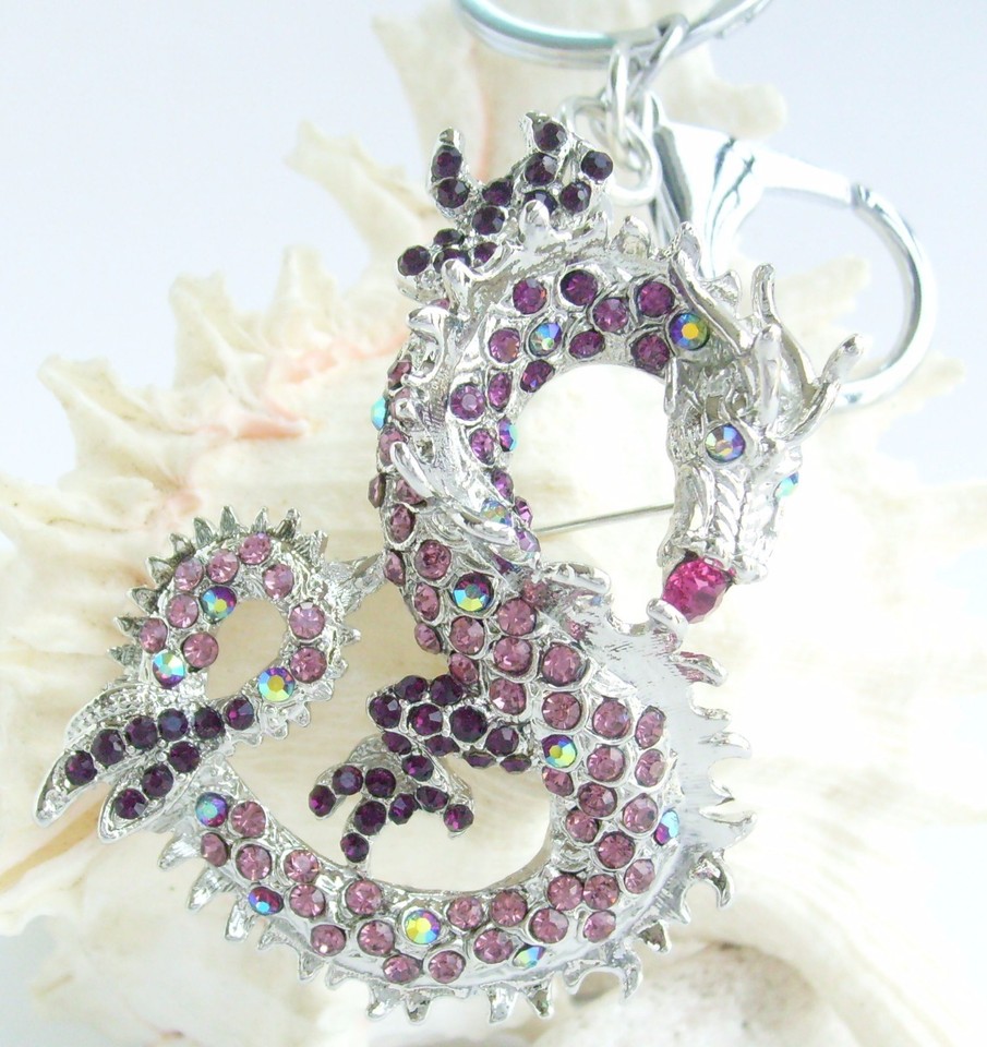 2.36" Unique Chinese Dragon Keychain Pendant Rhinestone Crystal KP02980 ...