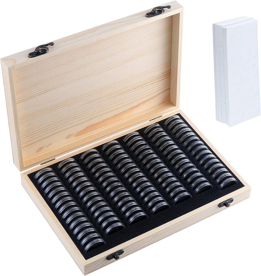 100Pcs Coins Display Storage Box Case Capsules Wooden For Collectible ...