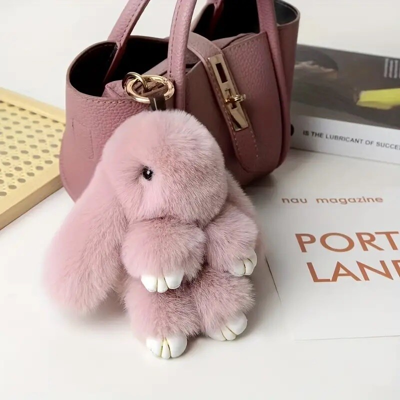 Cute Rabbit Keychain Fluffy Bunny Keychain Faux Rabbit Fur Pompom Key ...
