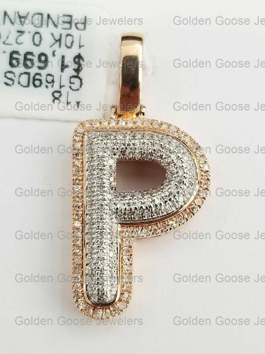10k Rose Gold Bubble Letter Initial P Bling Ice Diamond Charm Pendant ...