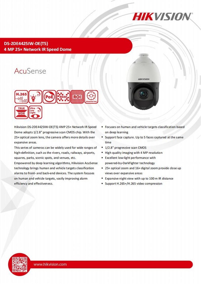 Hikvision 25X Zoom 4MP PTZ Camera DS-2DE4425IW-DE DarkFighter Dome ...