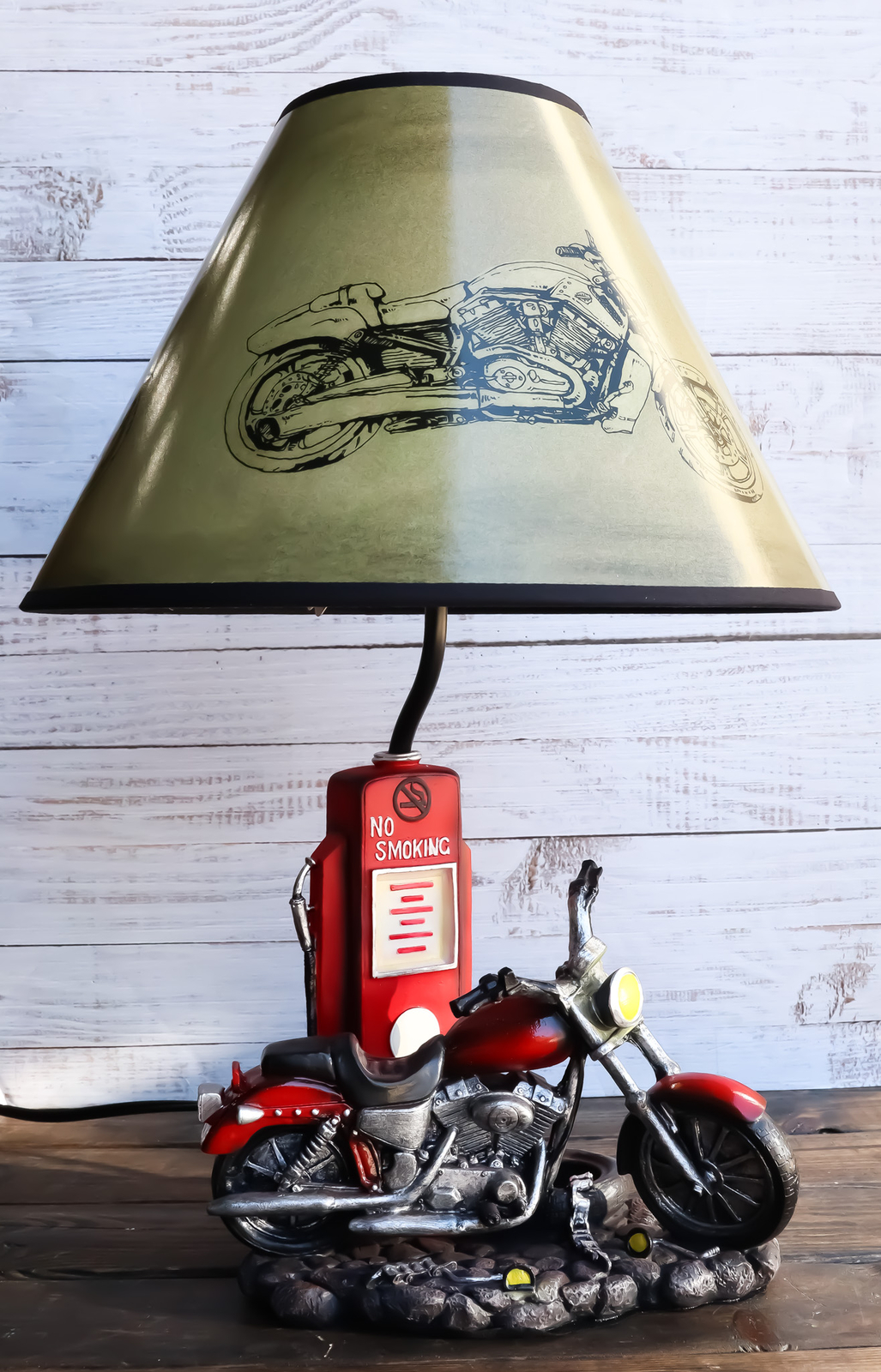 Vintage Retro Red Motorcycle By Classic Gas Pump Desktop Table Lamp 19 ...