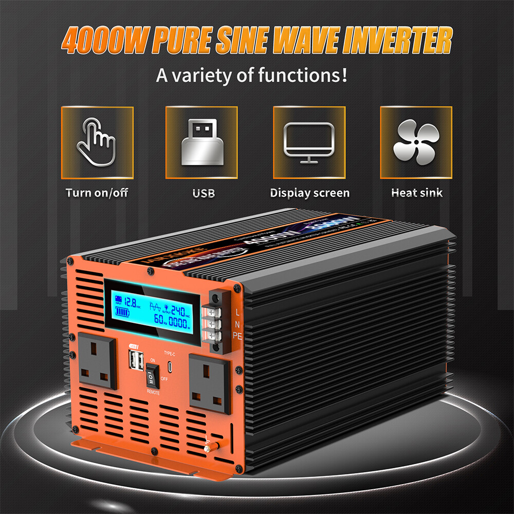 12V Pure Sine Wave Inverter to 240V 4000W 8000W Converter Remote LCD UK ...