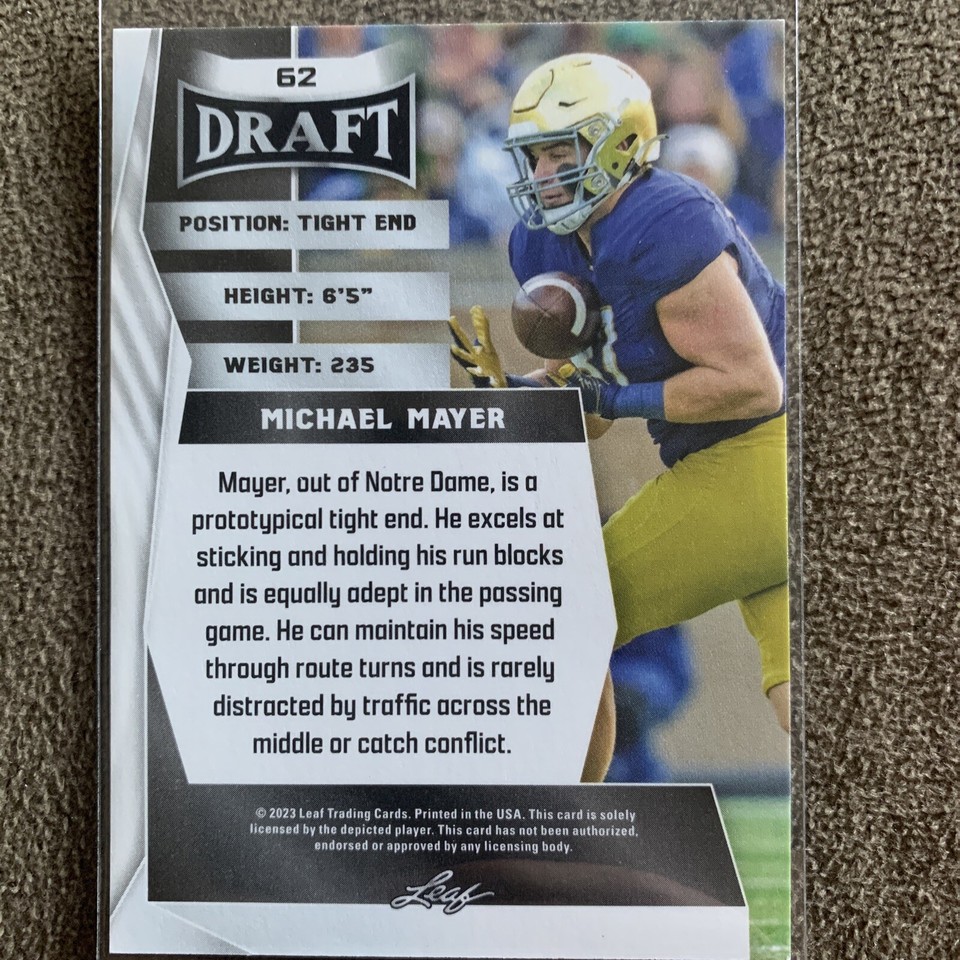 MICHAEL MAYER 2023 LEAF DRAFT GREEN RC #62 NOTRE DAME | eBay