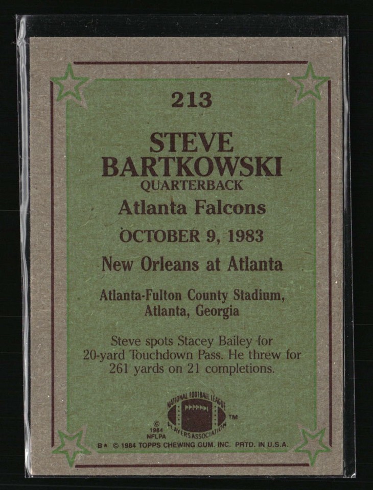 Steve Bartkowski 1984 Topps #213 Football Card | eBay