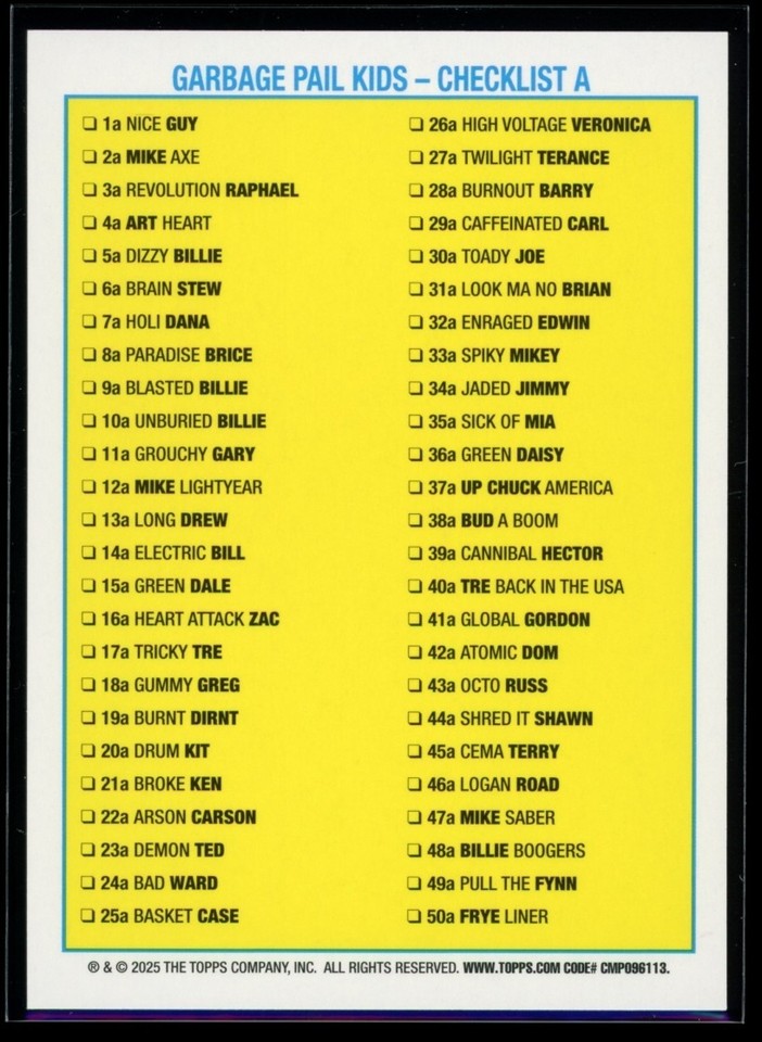 BILLIE BOOGERS 2024 GPK Battle of the Bands Green Day Booger Green #48a ...