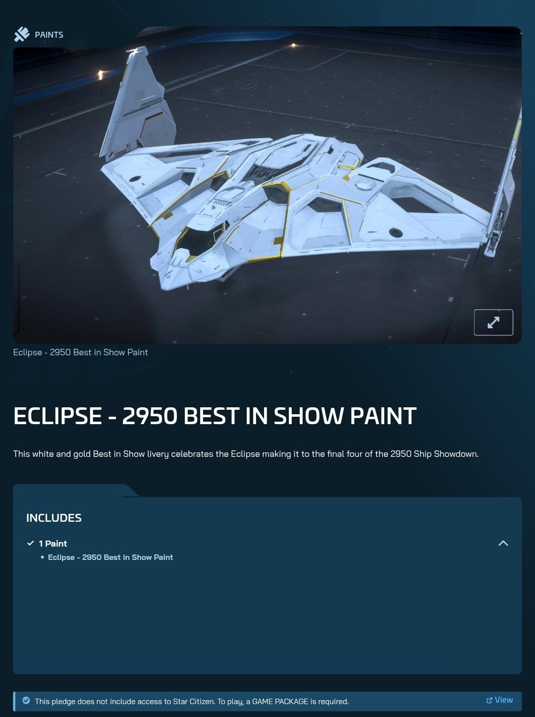 Aegis Eclipse 2950 Best In Show BIS PAINT ONLY - Star Citizen | eBay