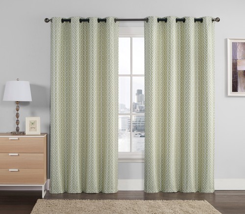 Jacquard Window Curtain Panel: Sage, Taupe, Silver, Geometrical Design ...