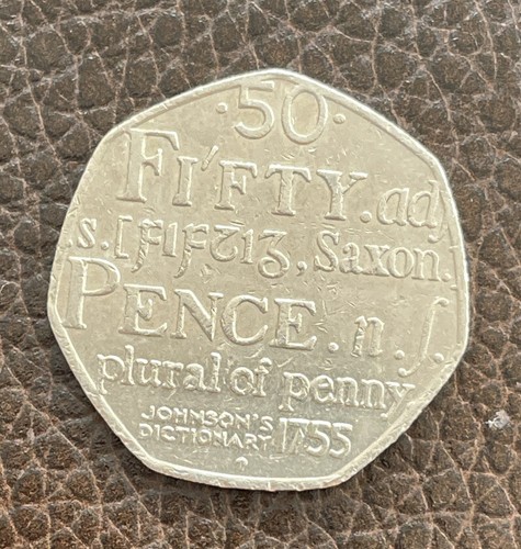 2005 Rare 50p Fifty Pence Coin Johnson's Dictionary 1755 Saxon Plural ...