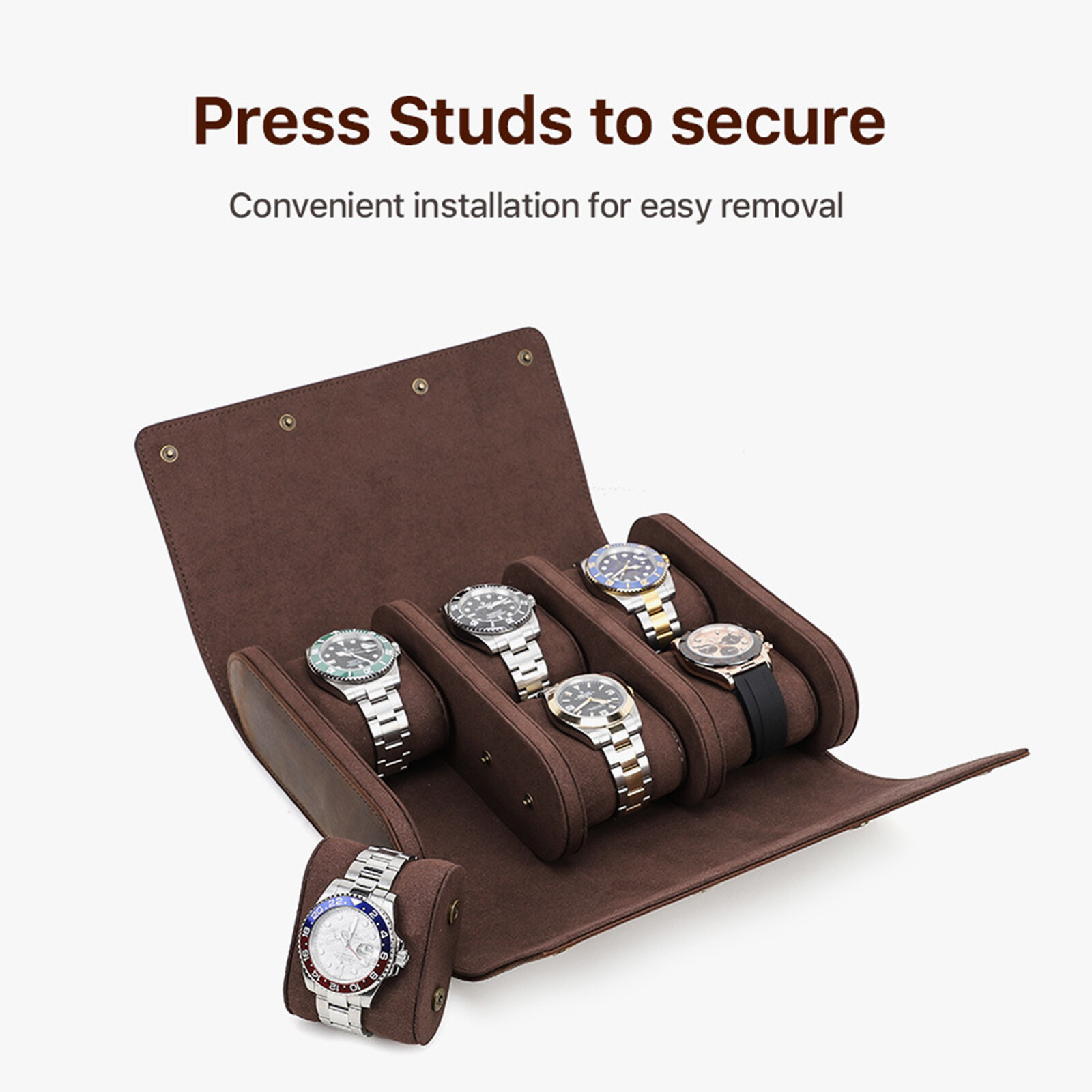 Genuine Leather 6 Slots Watch Roll Jewelry Watch Display Storage Box ...