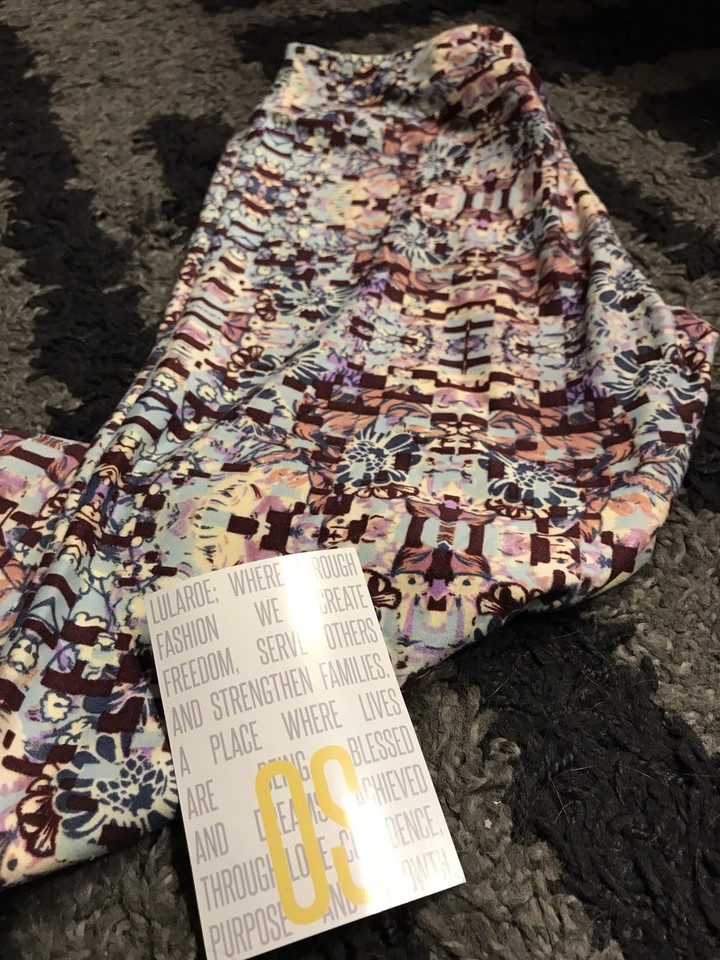 Lularoe OS NWT Leggings Floral Flowers Abstract Blue Navy Burgundy ...