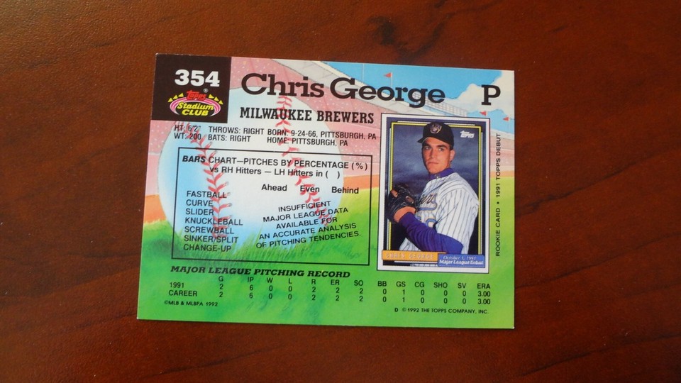 1992 TOPP STADIUM CLUB # 354 CHRIS GEORGE BASEBALL CARD | eBay