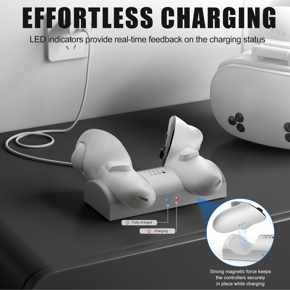 Compact Charging Dock Compatible with Meta Quest 3/3S Controllers ...