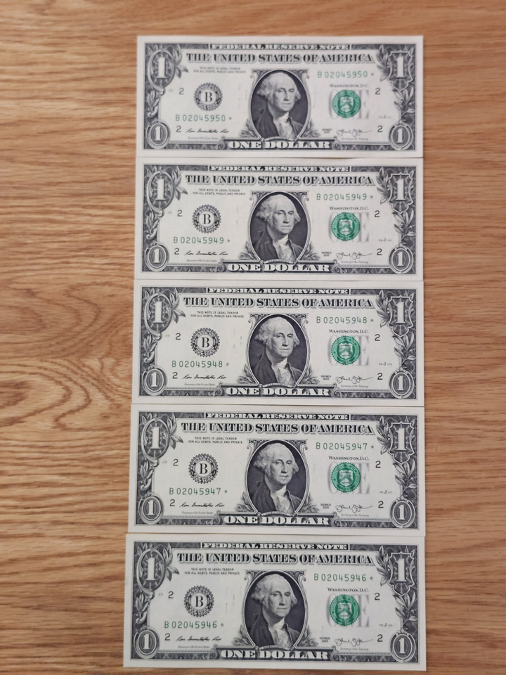 2013 New York FT WORTH Star Note BEP (5) $1 Star Note bills in sequence ...