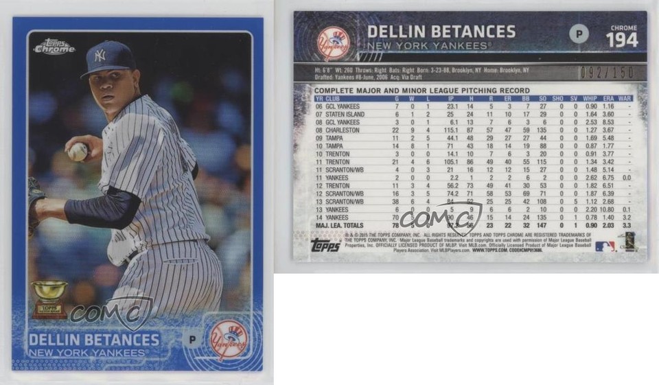 2015 Topps Chrome Blue Refractor 92/150 Dellin Betances #194 0x0k | eBay UK