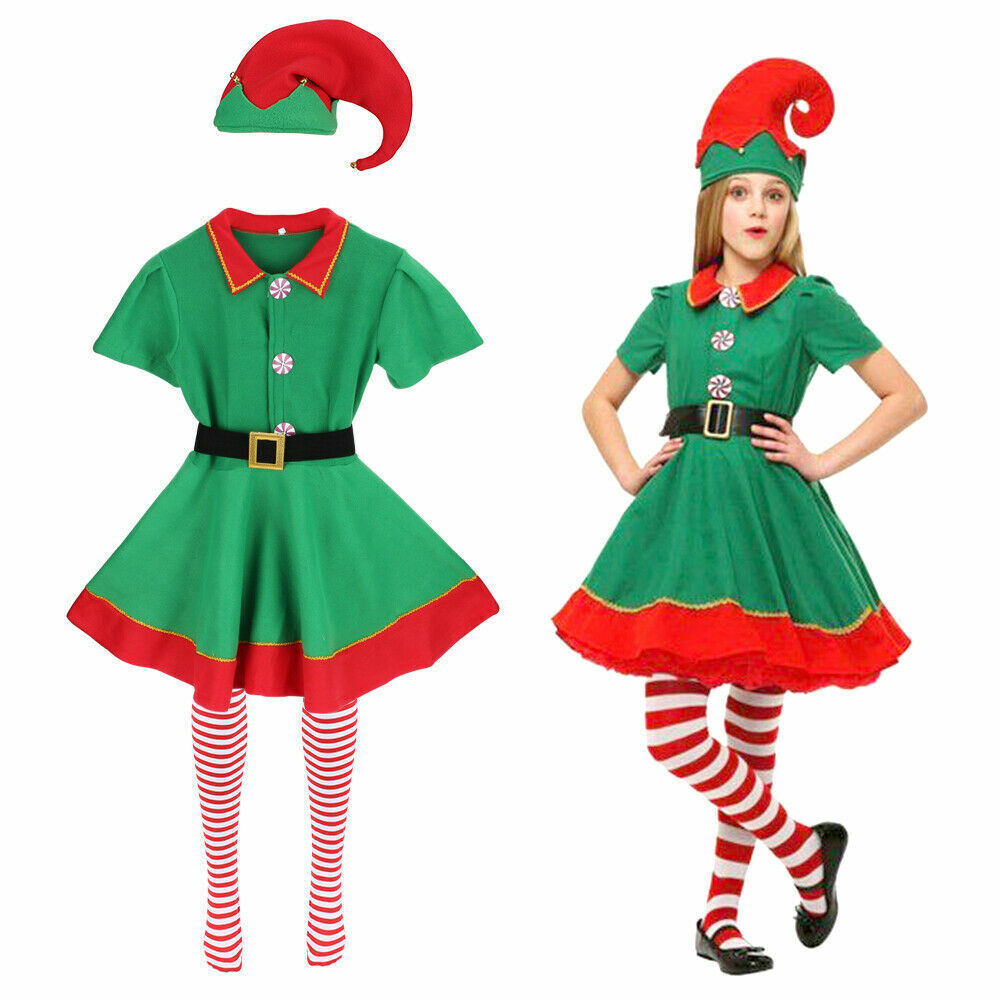 Womens Ladies Girls Elf Costume Christmas Fancy Dress Xmas Santa Helper ...