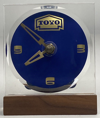 Vintage Toyo Tires Acrylic Advertising Desk Clock Blue & Gold Color ...