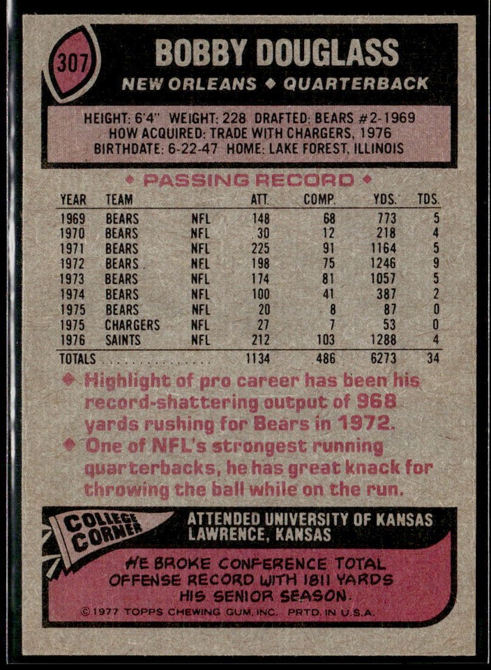 1977 Topps #307 Bobby Douglass | eBay