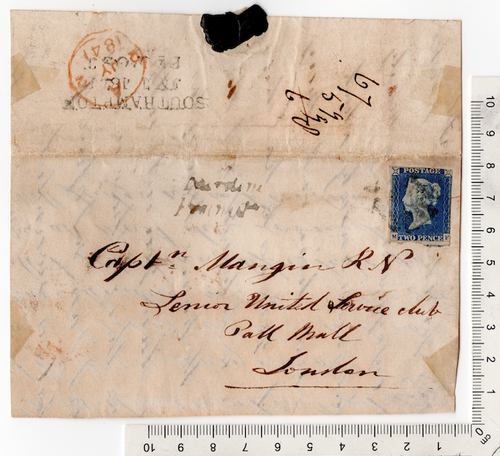 1841 twopenny blue, on part entire, Southampton Penny Post, Nursling ...