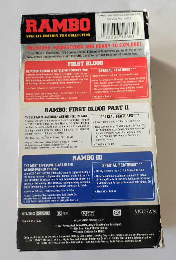 RAMBO Special Edition VHS Collection Box Set Trilogy (2002) FIRST BLOOD ...