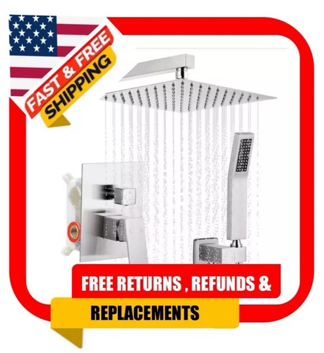 High Pressure Square 12 in. Shower Head Wall Mounted Shower Kit with ...