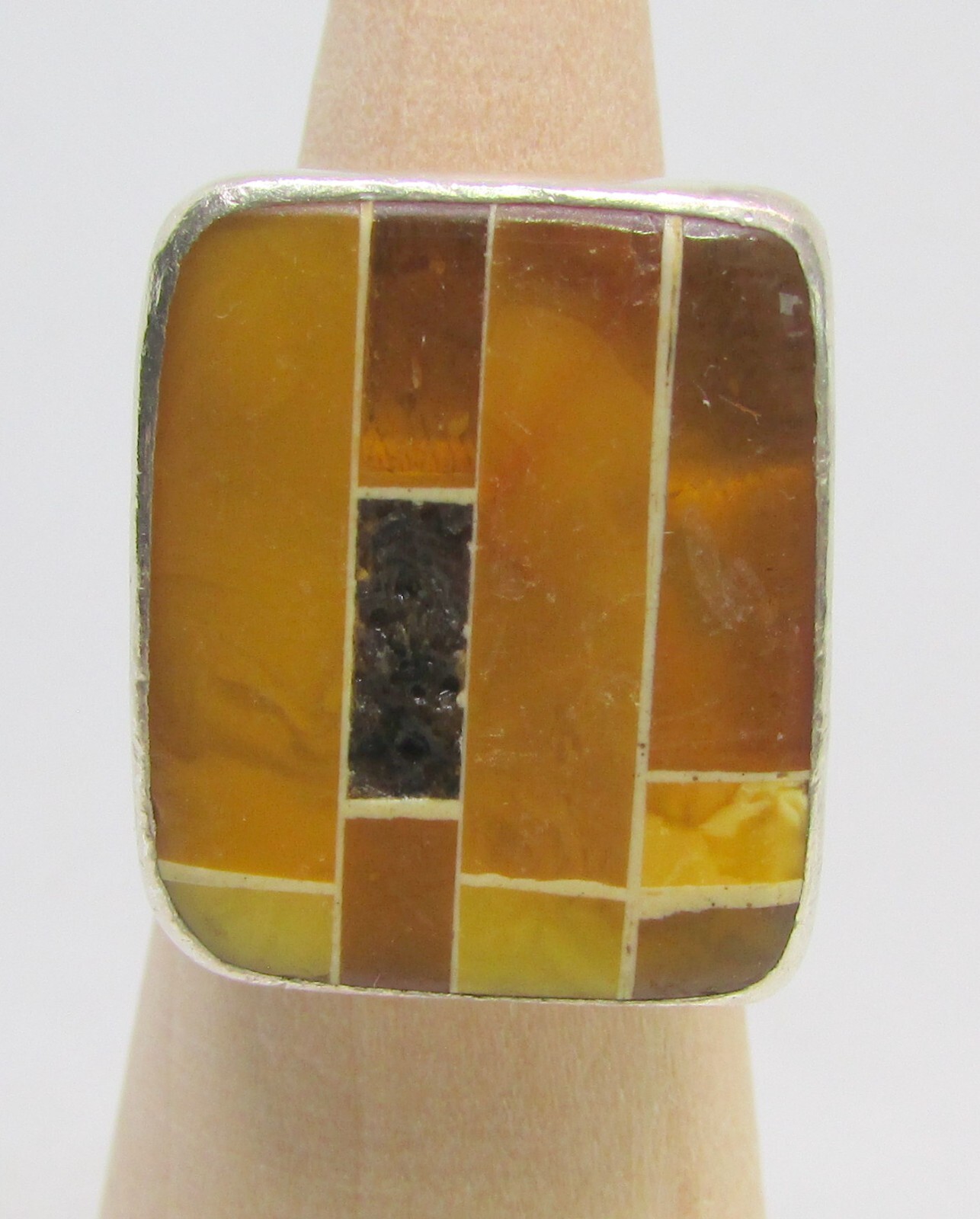 925 Sterling Silver Large Genuine Baltic Amber Mosaic… - Gem