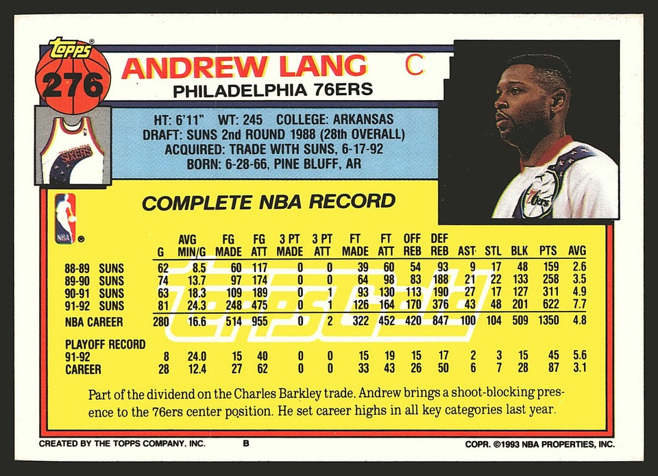 1992-93 Topps #276 Andrew Lang Gold | eBay