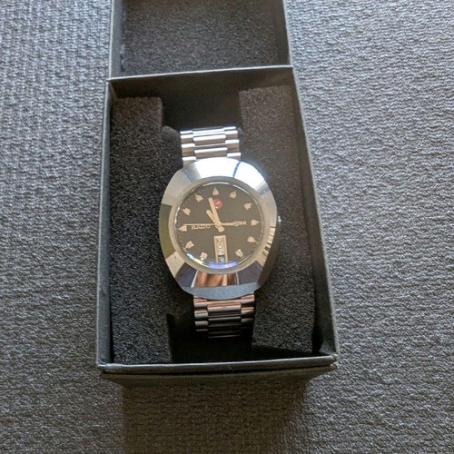 RADO DIASTAR Automatic Wristwatch Black Dial Stone Index Vintage ...
