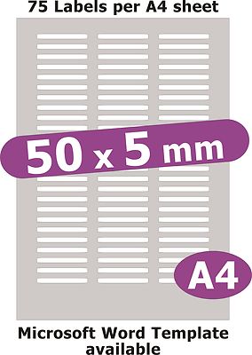 50x5mm 375 Labels Matt White Paper 5 A4 Sheets Laser Copier Inkjet ...