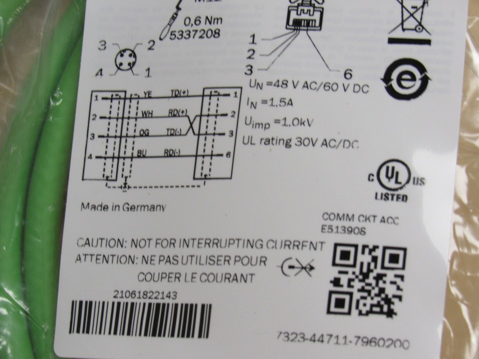 NEW SICK 2106182 YM2D24-020PN1MRJA4 Ethernet PROFINET 2m M12 RJ45 ...