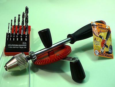 Kinder Handbohrmaschine Handbohrer mit 6 Holzbohrer in TOP QUALITÄT 87 ...