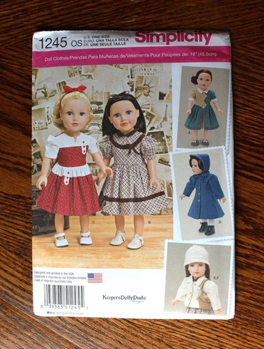 Simplicity 1245 Pattern 18" Doll Clothes Dresses Coat Bonnet Jacket Hat Bag | eBay