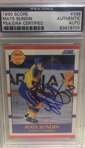 QUEBEC NORDIQUES signed MATS SUNDIN #398 - 1990-91 Score Rookie HOF ...