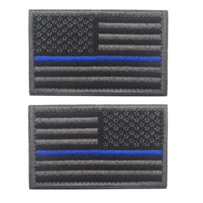 BLUE LINE USA US AMERICAN FLAG REVERSE LEFT RIGHT SHOULDER HOOK 2 ...