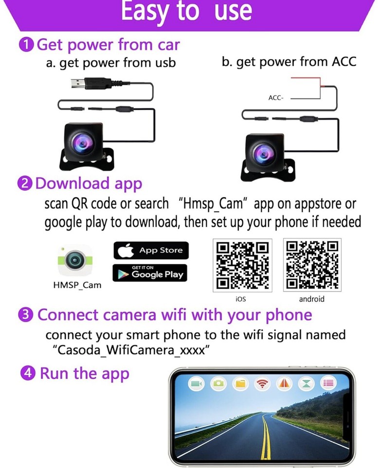 WiFi Car Wireless Backup Camera GreenYi 5G 720P HD and Front View ...