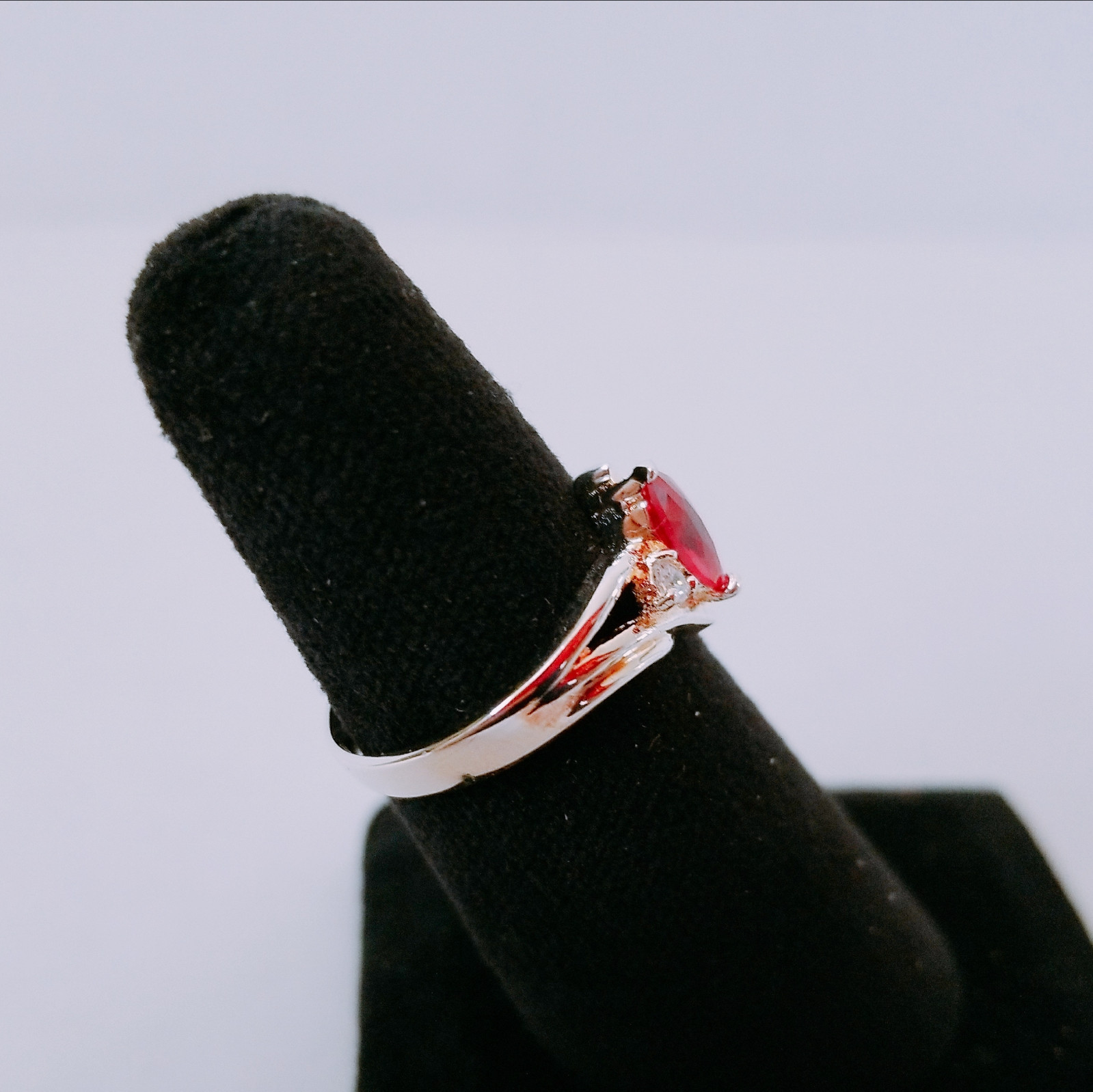 New 925 simulated Silver Ruby Red D-Shape Wedding Engagement Ring ...