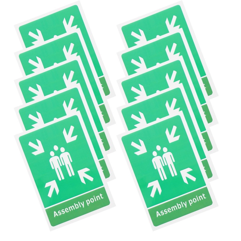 10 PCS Fire Exit Emergency Sign Assembly Point Signs for Business ...