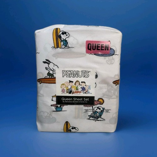 PEANUTS Snoopy QUEEN SHEET SET Summer Surfing Beach Woodstock Ice Cream ...