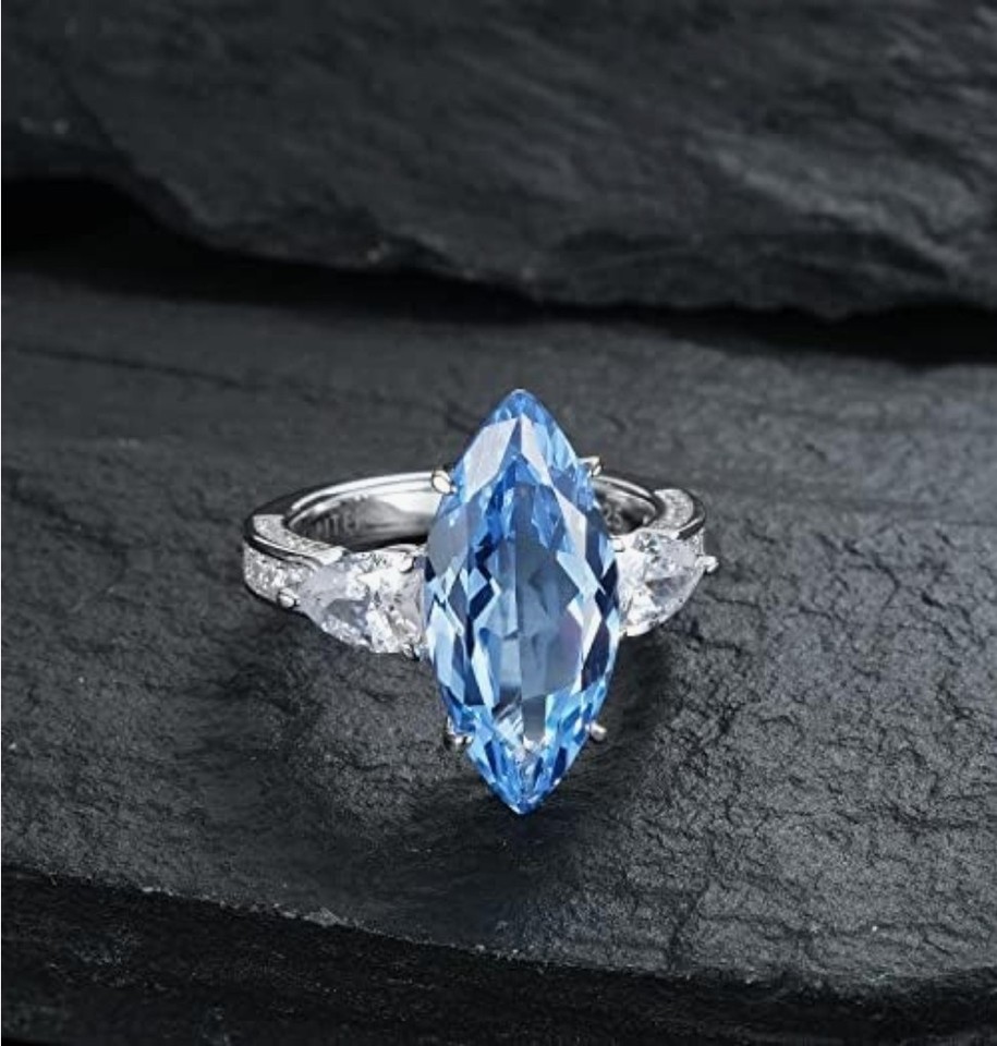 Jupiter Natural Gemstone Marquise Ring - 925 Sterling Silver Rhodium ...
