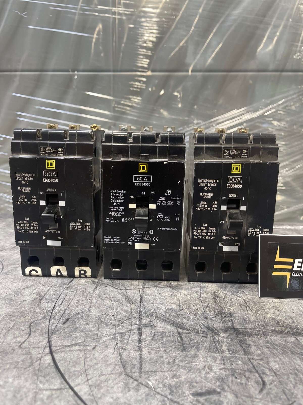 Square D EDB34050 3 Pole 50 Amp 480Y/277V Circuit Breaker *USED ...