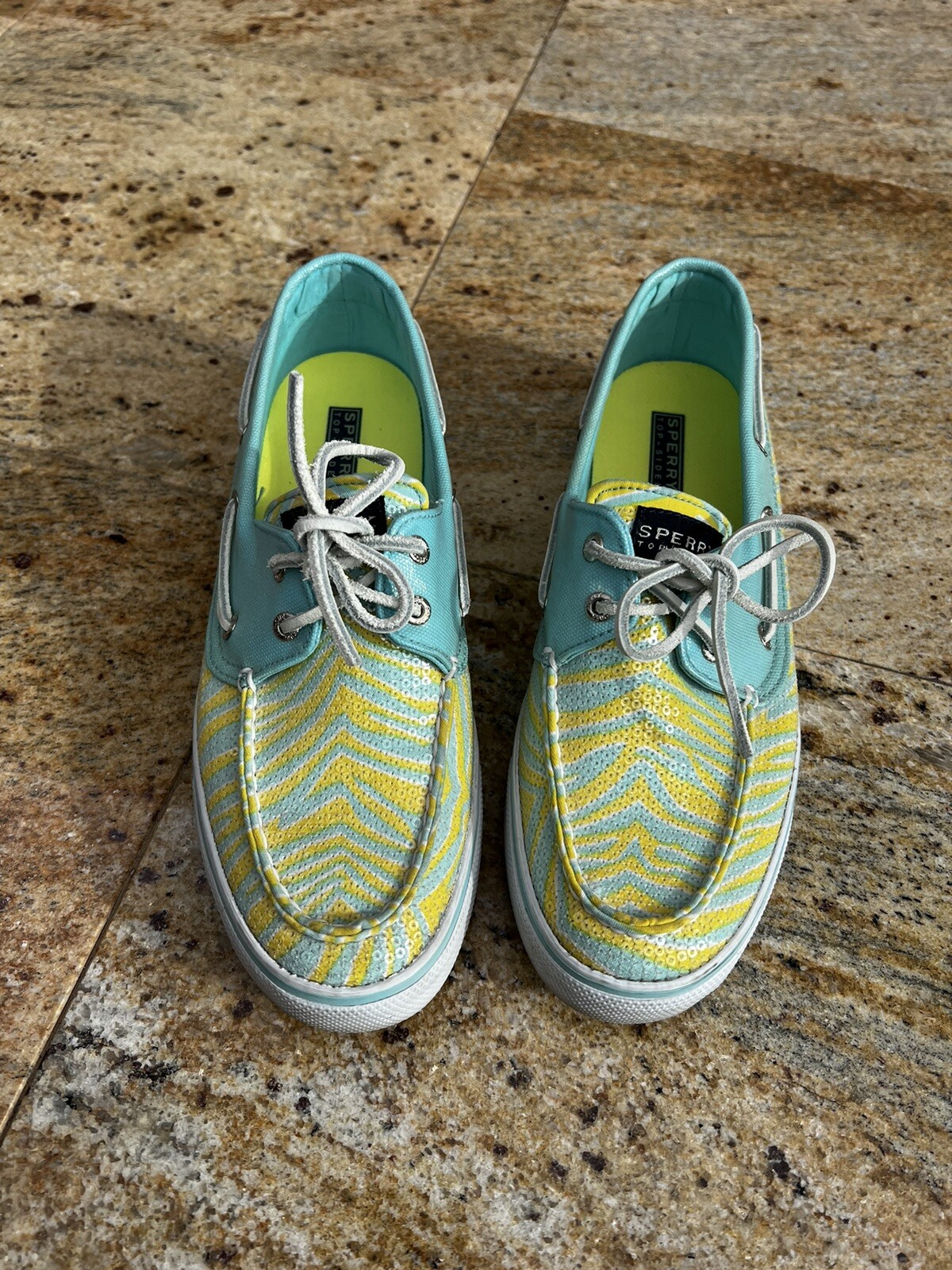 Sperry Top-Sider Aqua Blue Yellow Sequin Zebra Boat S… - Gem