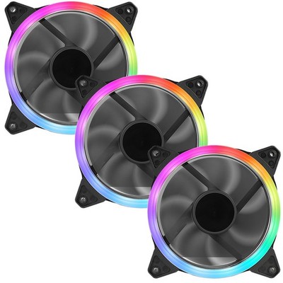 3pcs PC Case Cooling Fan Dual Ring Gaming RGB LED 120mm Silent 4-Pin ...
