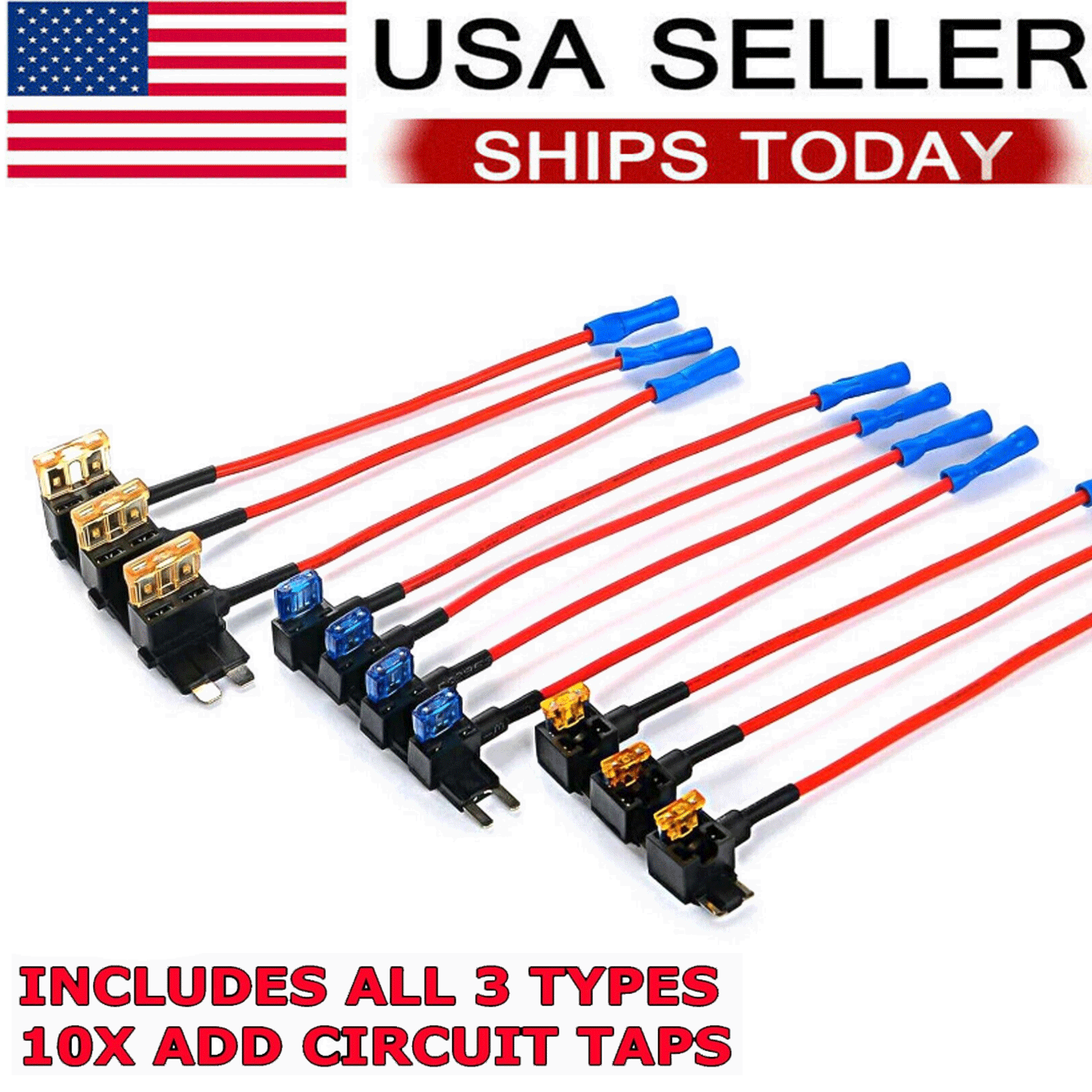 10pc 12V Car Add-a-Circuit Fuse Adapter w/ Standard & Mini Tap Blade ...