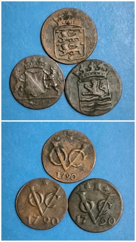 Lot Of 3 Different Province / REVERSES VOC Duit New York Penny 1790 ...